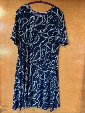 Susan Graver | Dresses | Susan Graver Navy Blue Midi Dress With White ...